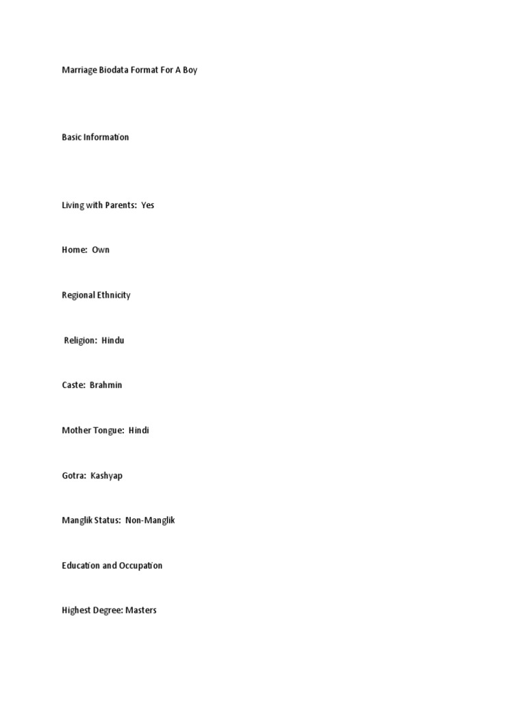 Brahmin Marriage Biodata Sample | PDF | Lifestyle