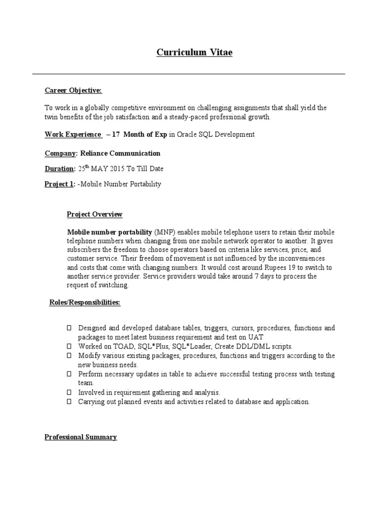 Sample Resume For Freshers | PDF | Pl/Sql | Software