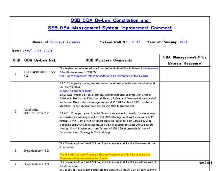 SSB OBA By-Law Constitution and SSB OBA Management System Improvement ...