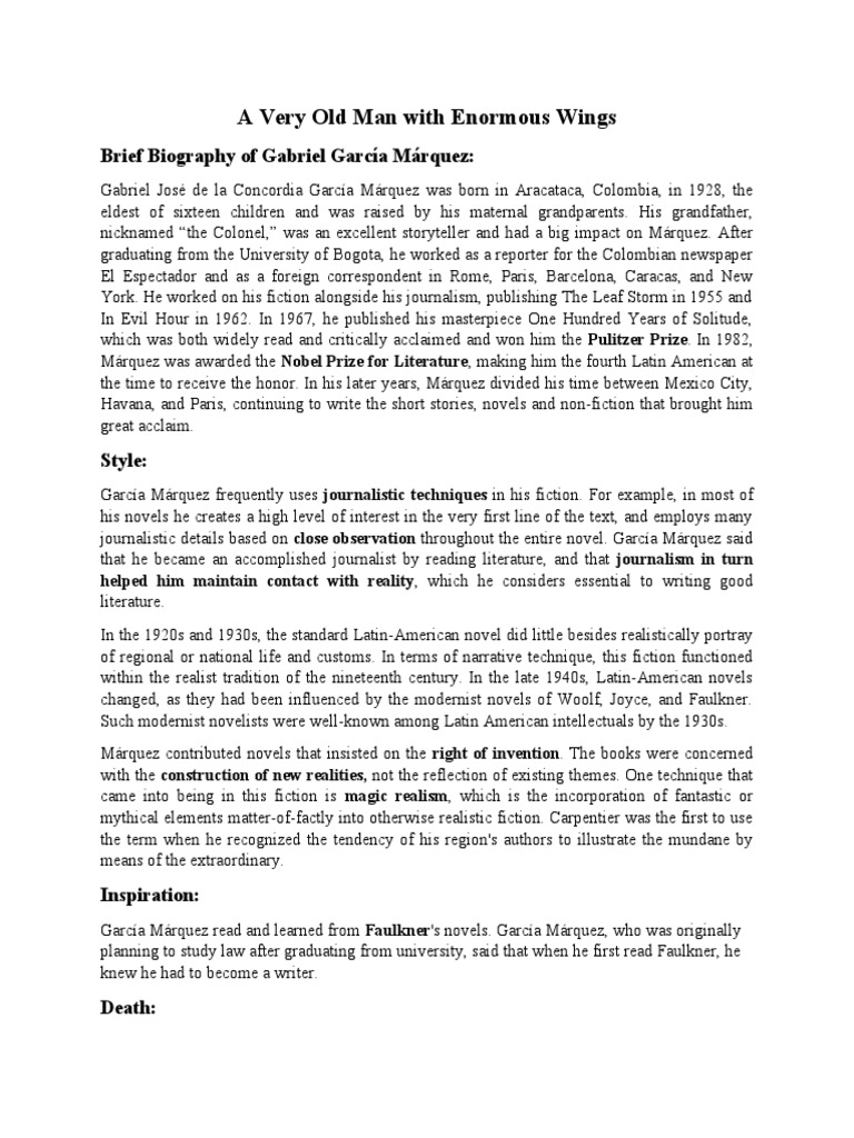 A Very Old Man With Enormous Wings | PDF | Gabriel García Márquez