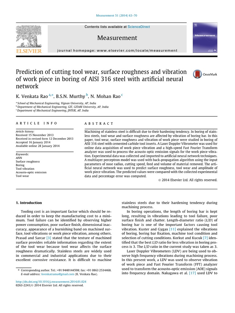 Prediction Of Cutting Tool Wear Surface Roughness And Vibration Of Work Piece In Boring Of Aisi