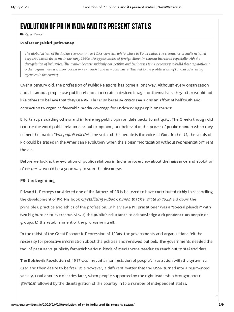 PR Evolution and Current Status in India | PDF | Public Relations | News