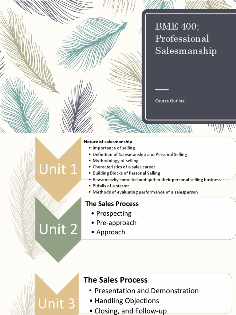 BME 400 Professional Salesmanship: Course Outline | PDF | Sales | Media ...