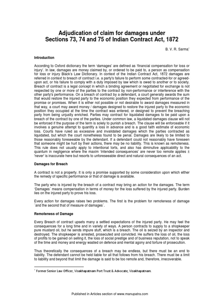 Section 73 Contract Act PDF | PDF | Damages | Liquidated Damages