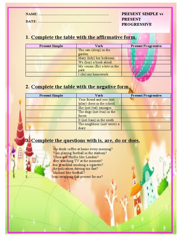 Complete The Table With The Affirmative Form.: NAME: . DATE | PDF