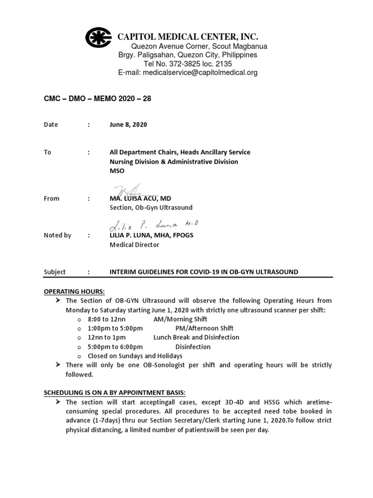 Memo 2020-28 Interim For Ob-Gyn Ultrasound | PDF | Patient | Personal ...