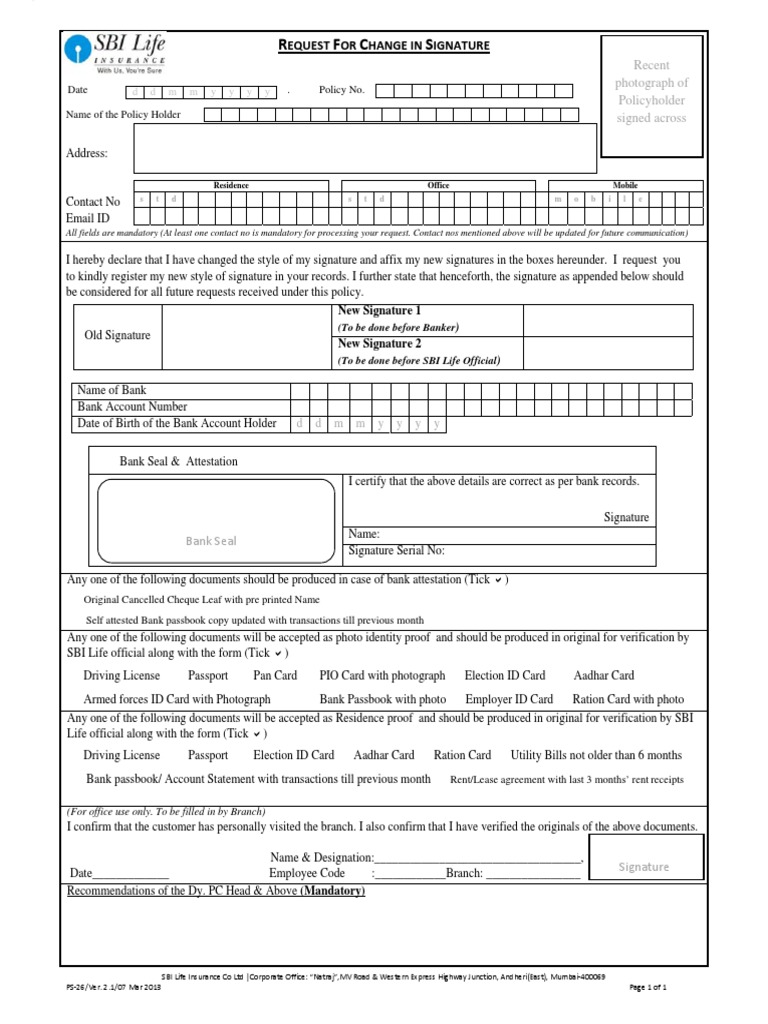 Policyholder Signature Update Form | PDF | Identity Document | Access ...