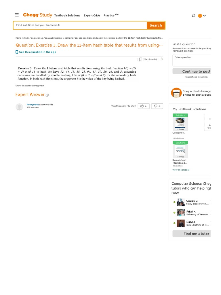 Question: Exercise 3. Draw The 11-Item Hash Table That Results From Using | PDF | Discrete ...