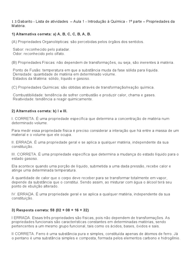 1.3.gabarito - Lista de Atividades - Aula 1 - Introdução À Química - 1º ... 1.3.gabarito - Lista de Atividades - Aula 1 - Introdução À Química - 1º ...