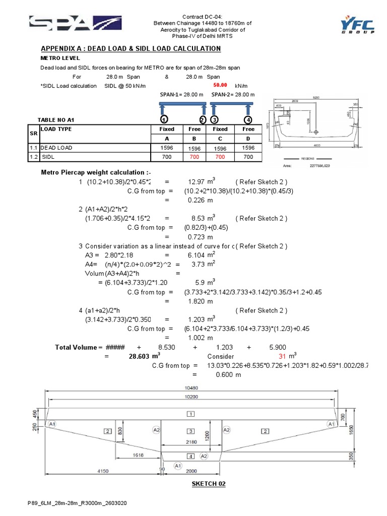 Appendix A: Dead Load & Sidl Load Calculation: SPAN-1 SPAN-2 | PDF ...