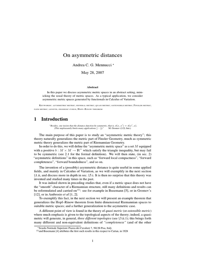 On Asymmetric Distances | PDF | Metric (Mathematics) | Metric Space