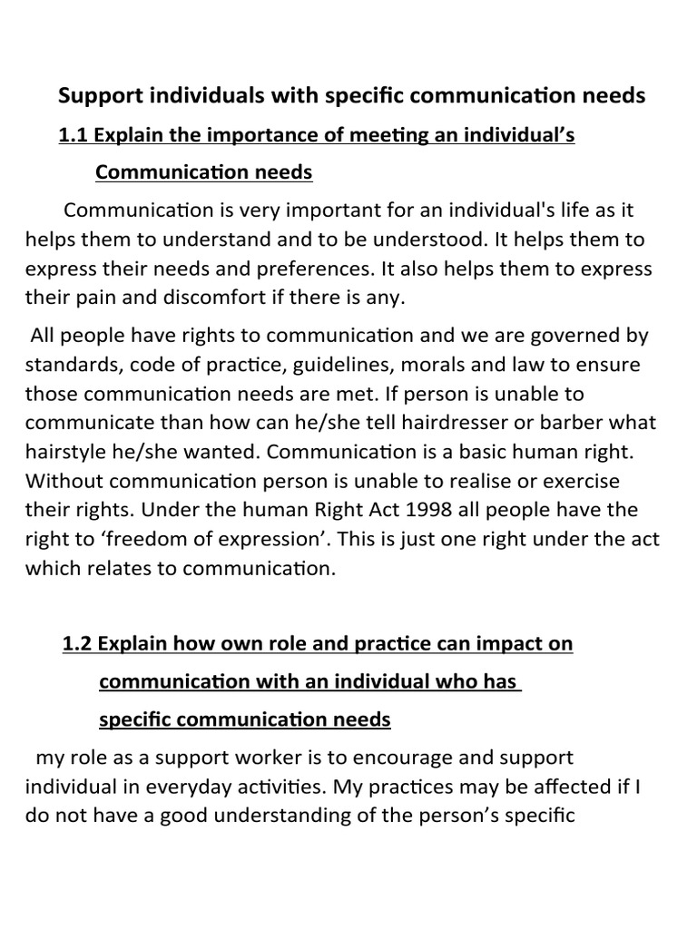 Support Individuals With Specific Communication Needs | PDF | Hearing ...