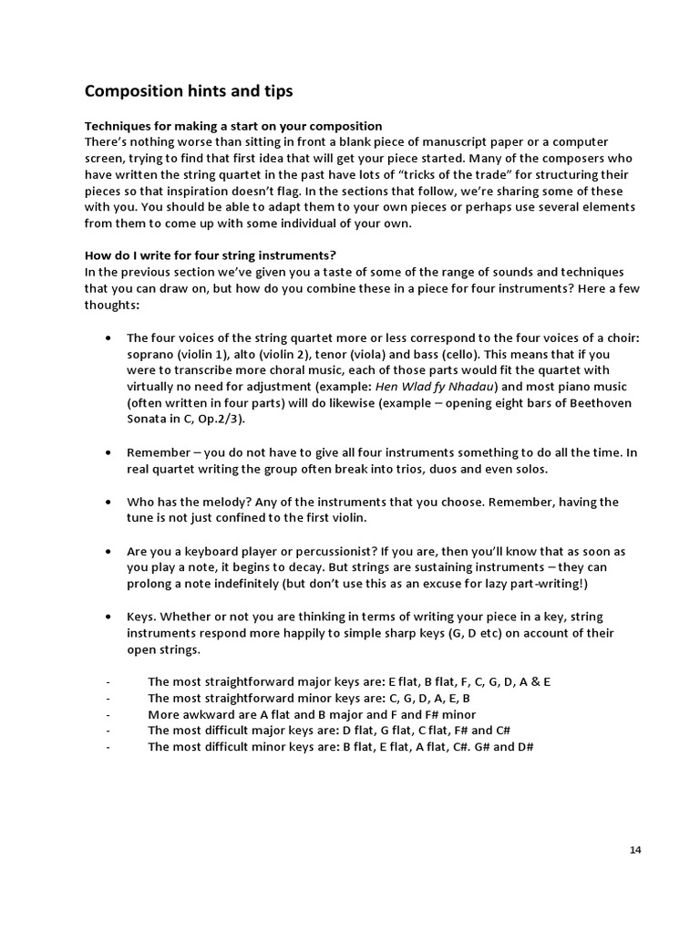 Tips for Writing String Quartets | PDF | String Quartet | String ...