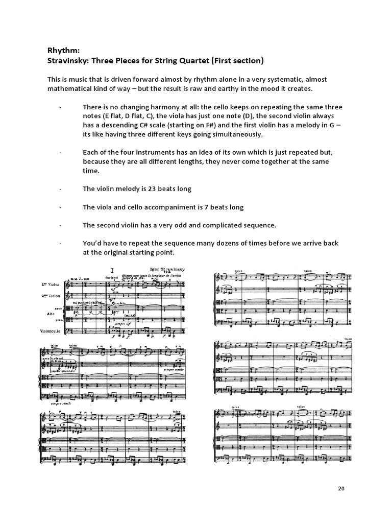 Rhythm: Stravinsky: Three Pieces For String Quartet (First Section) | PDF