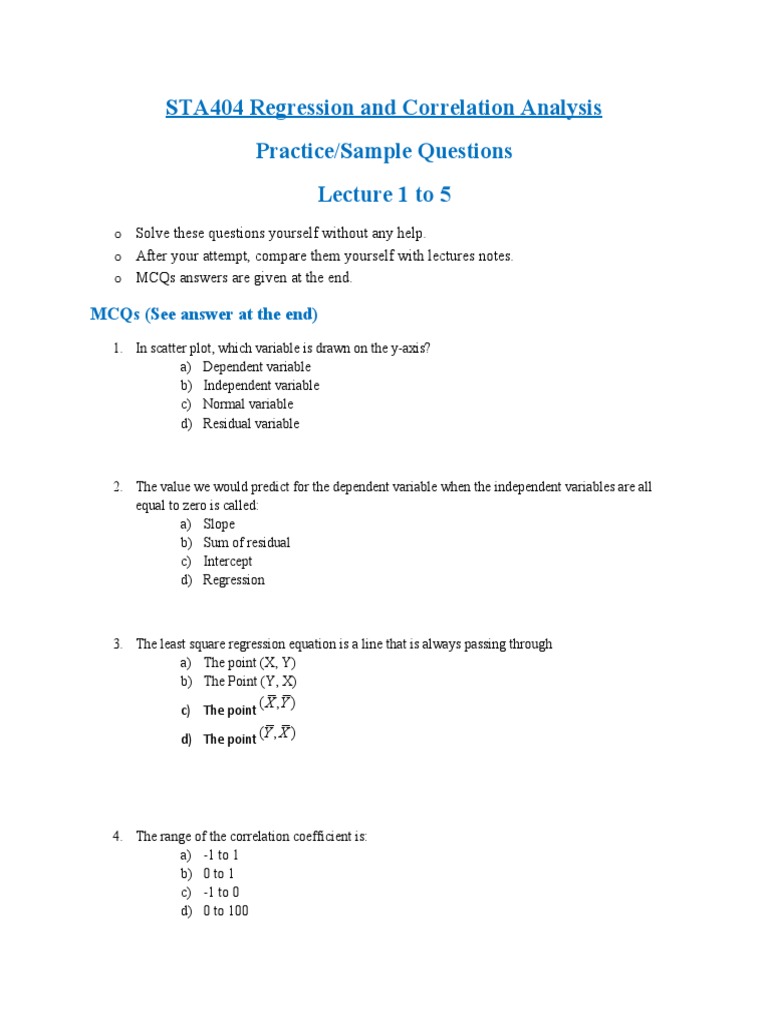 Practice Sample Questions STA404 | PDF | Correlation And Dependence ...