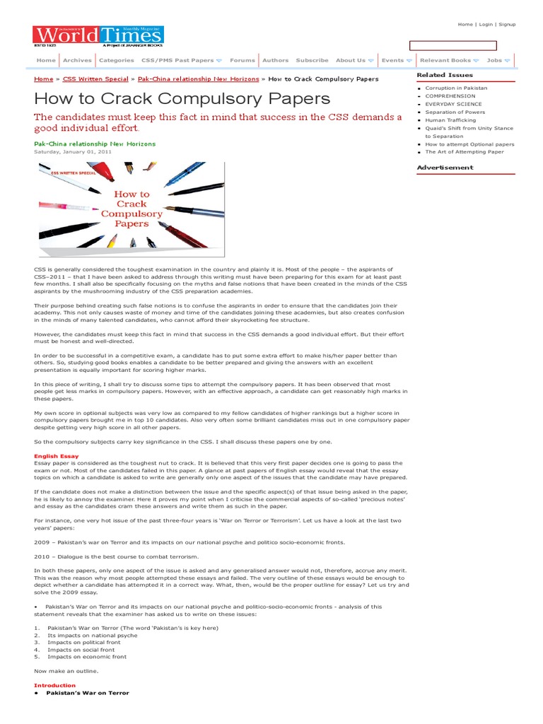 How To Crack Compulsory Papers | PDF | Essays | Pakistan
