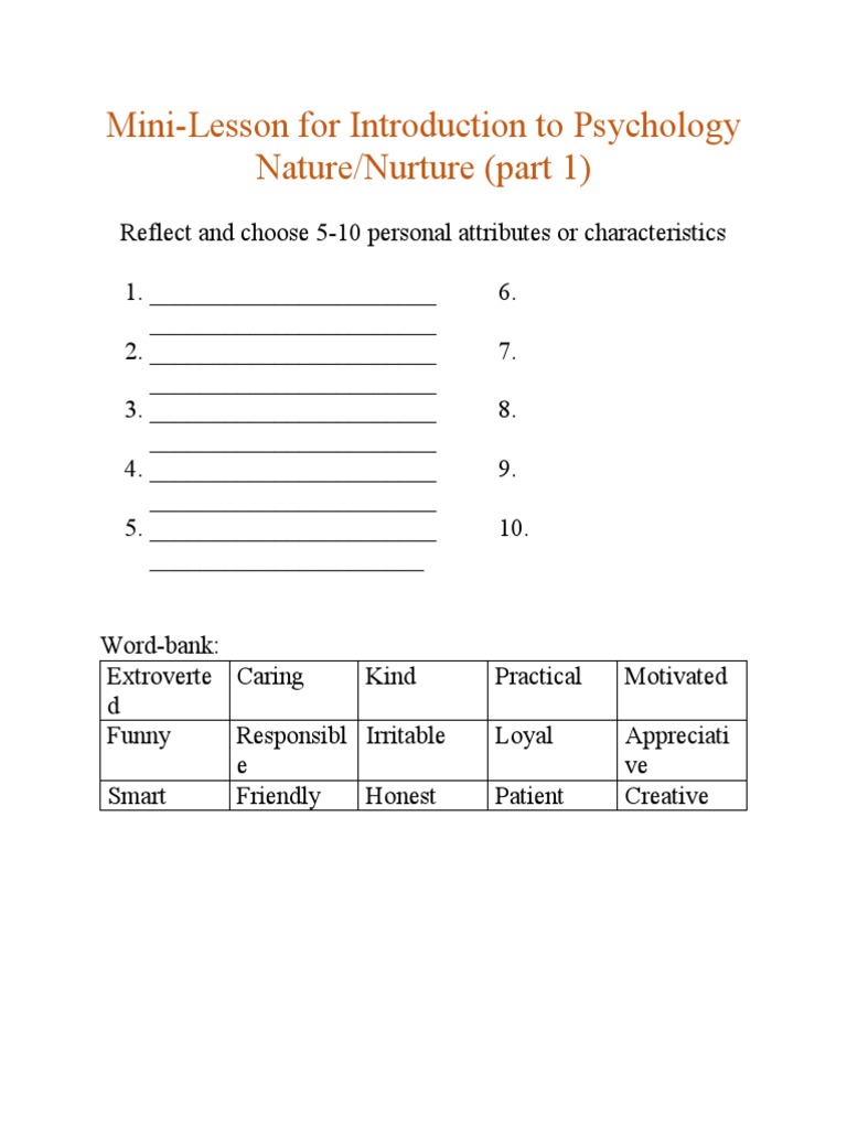 Nature vs Nurture Venn Diagram Activity | PDF