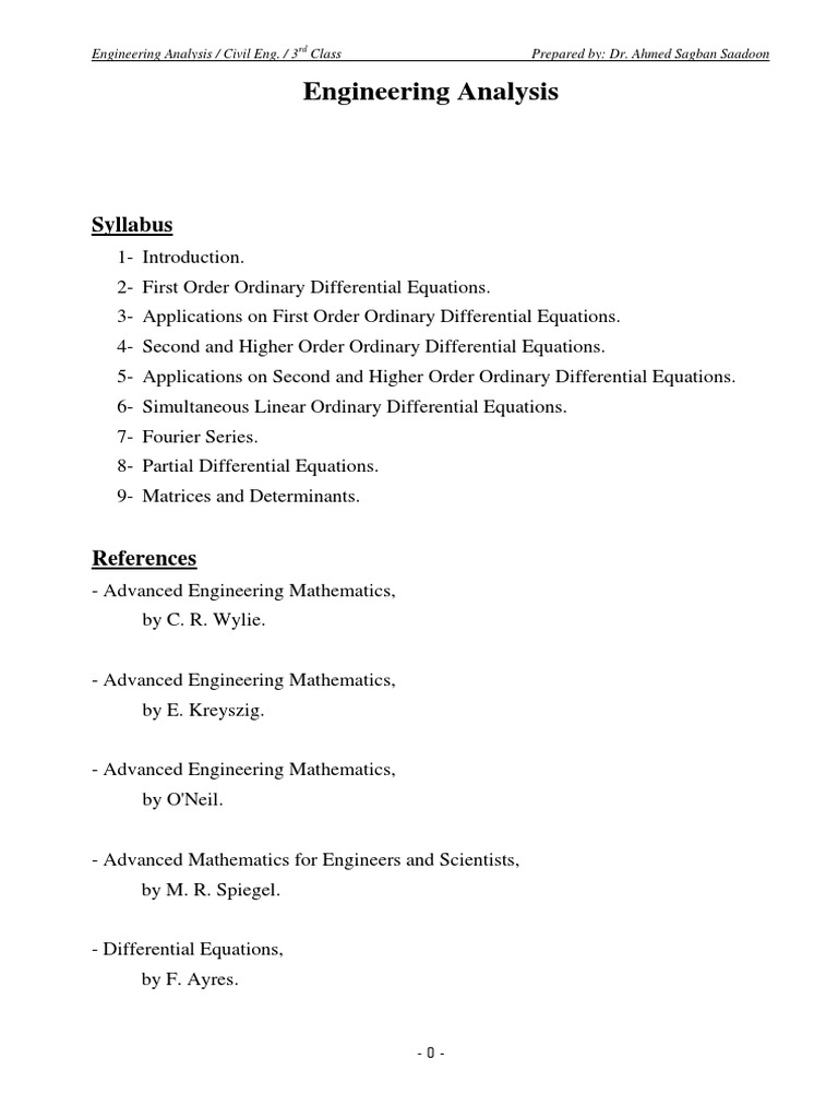 Engineering Analysis: Syllabus | PDF | Ordinary Differential Equation ...