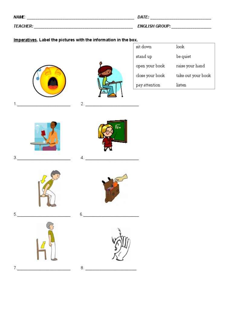 Imperatives. Label The Pictures With The Information in The Box | PDF ...