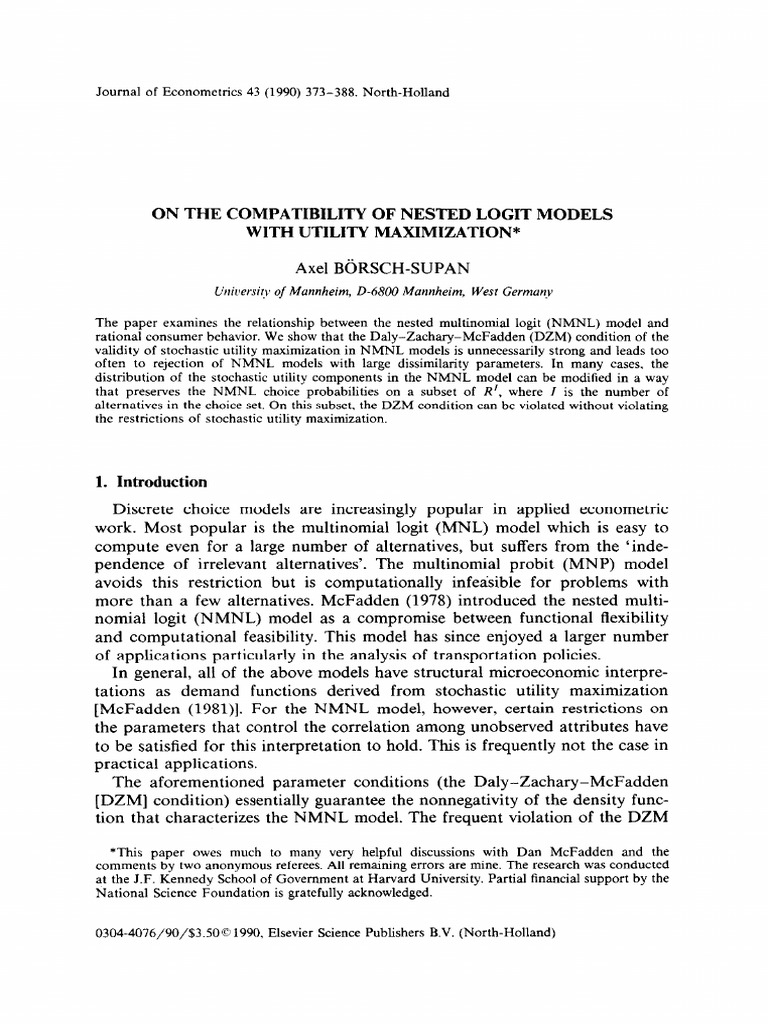On The Compatibility of Nested Logit Models With Utility Maximization | PDF | Function ...