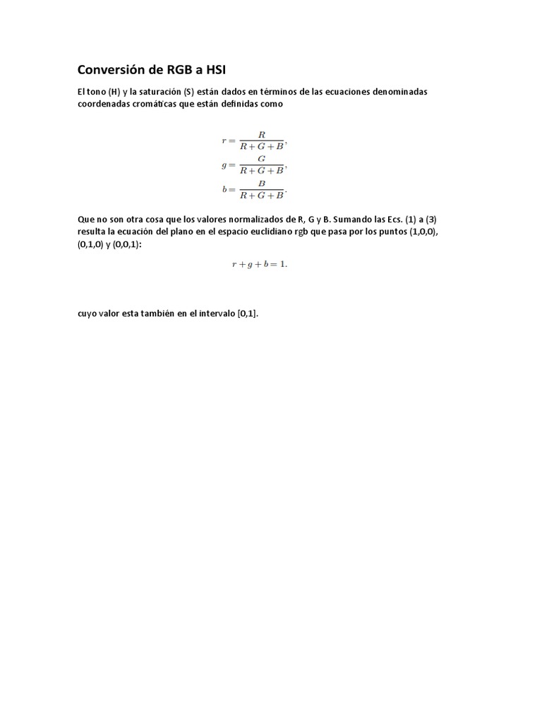 Conversión de RGB a HSI: Fórmulas y Métodos | PDF