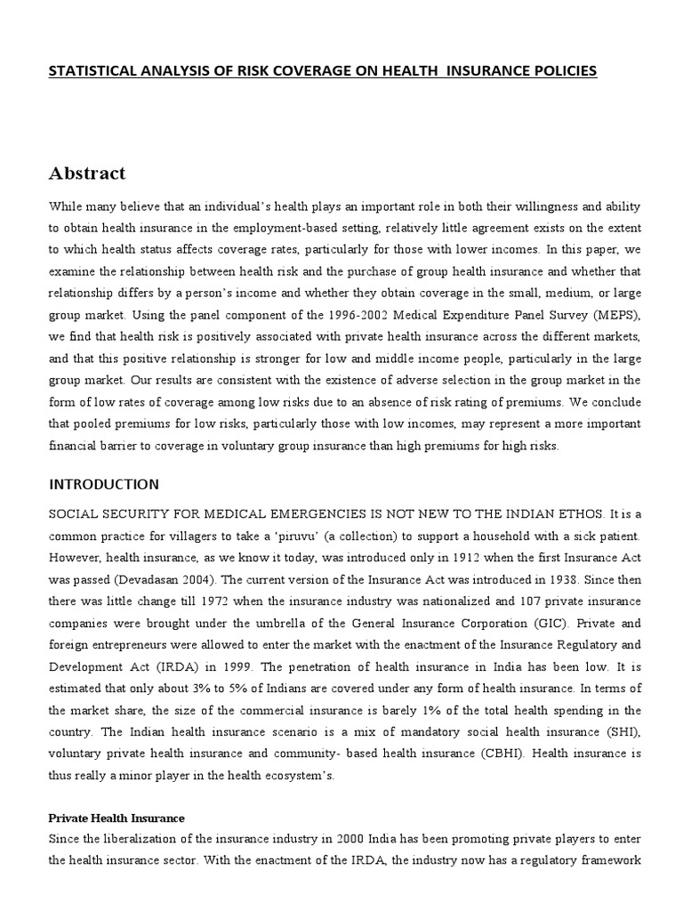 Statistical Analysis of Risk Coverage On Health Insurance Policies ...