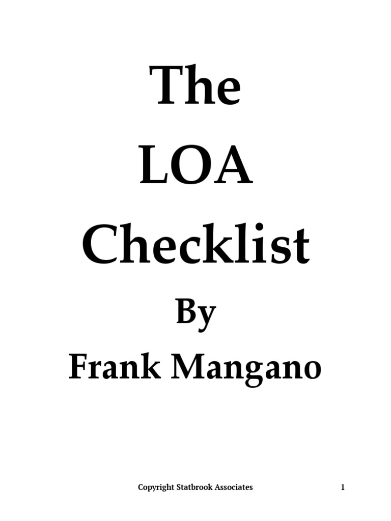 The LOA Checklist: by Frank Mangano | PDF | Emotional Freedom ...