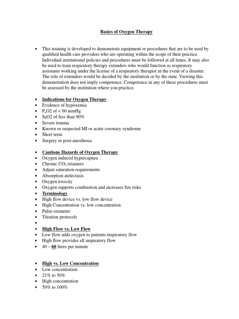Basics of Oxygen Therapy | Download Free PDF | Respiration | Clinical ...