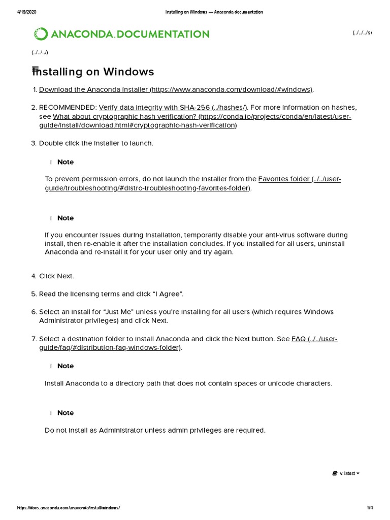 Installing On Windows Anaconda Documentation Pdf Button Computing Computer Architecture