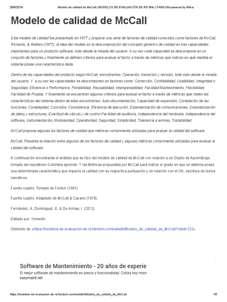 Modelo de Calidad de McCall - MODELOS DE EVALUACIÓN DE RD | PDF ...