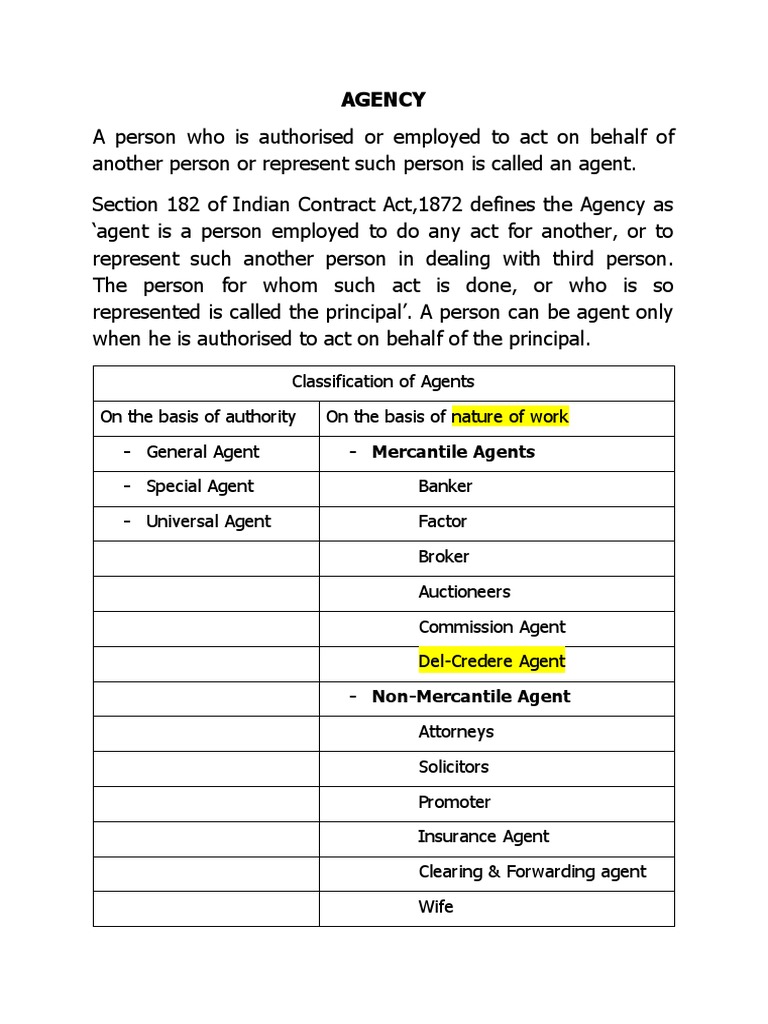 Agency: Classification of Agents On The Basis of Authority On The Basis ...