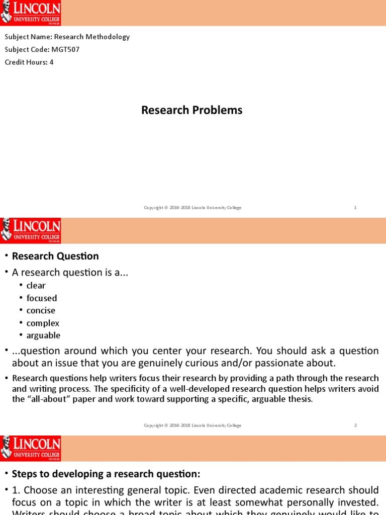 Research Problems: Subject Name: Research Methodology Subject Code ...