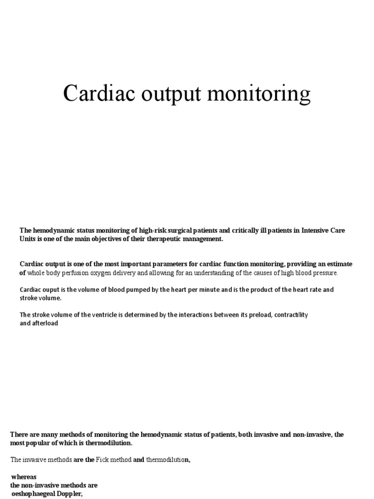 Cardiac Output Monitoring Techniques | PDF | Heart | Hemodynamics