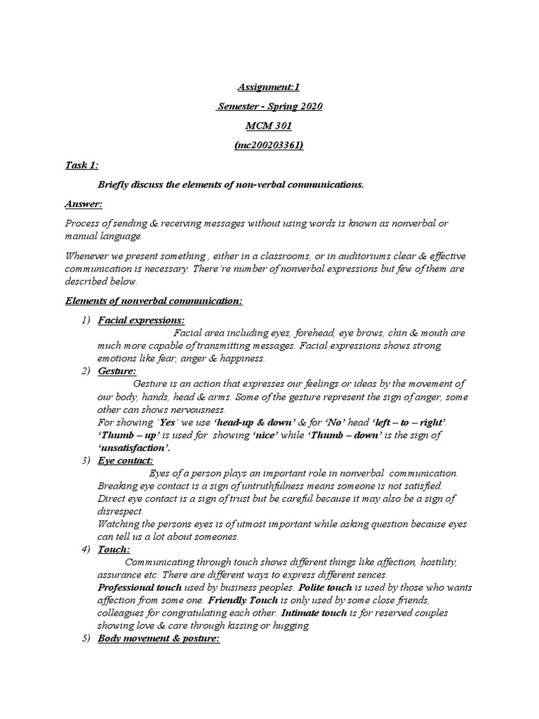 Assignment 1 Mcm 301 Pdf Facial Expression Nonverbal Communication