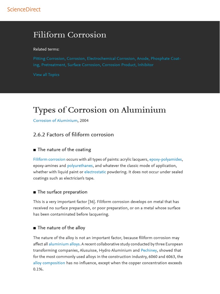 Filiform Corrosion: Types of Corrosion On Aluminium | PDF | Corrosion ...