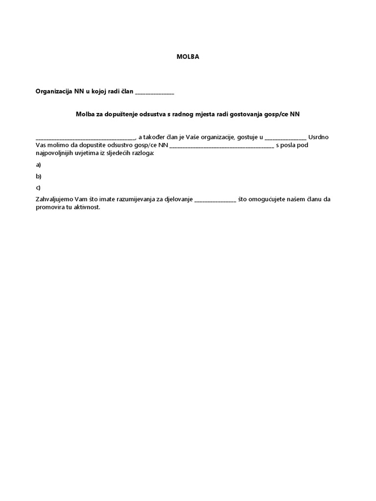 Molba Za Odsustvo | PDF