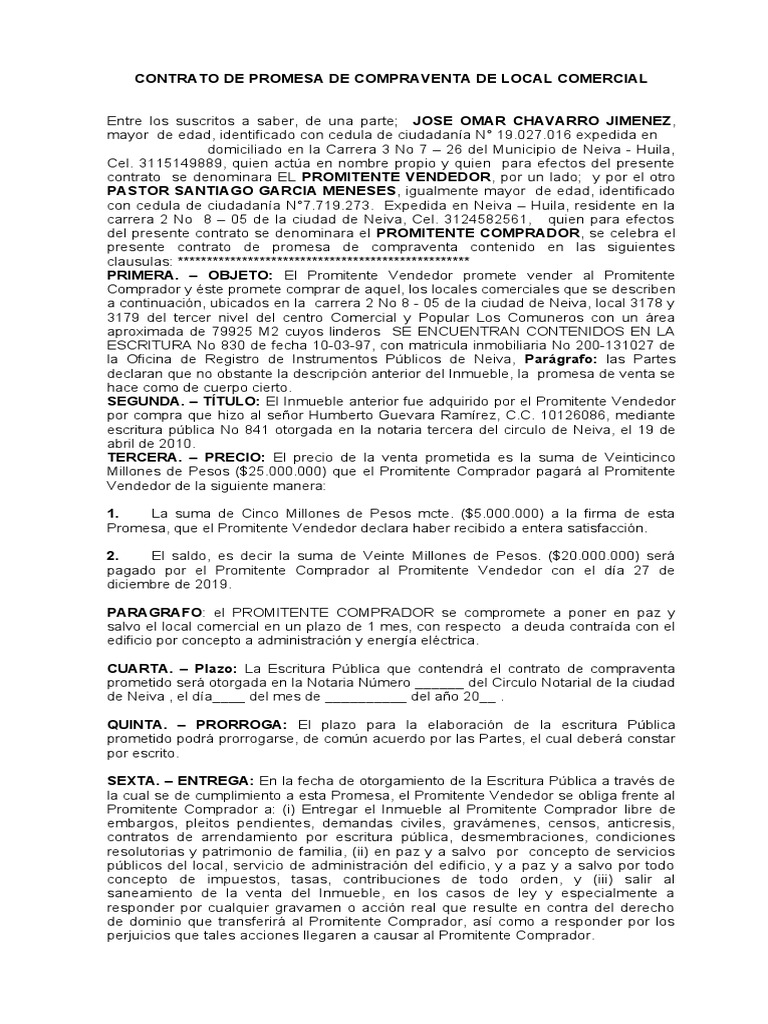Contrato de Compraventa de Local Comercial | PDF | Ley común | Justicia