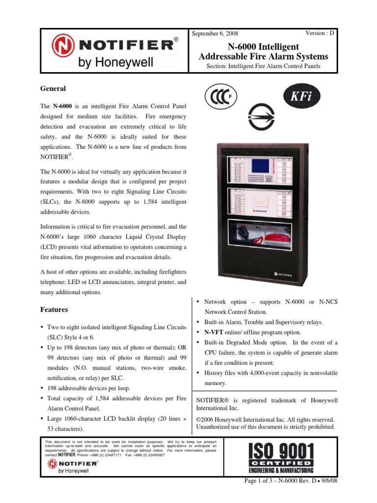 N-6000 Intelligent Addressable Fire Alarm Systems: General | PDF ...