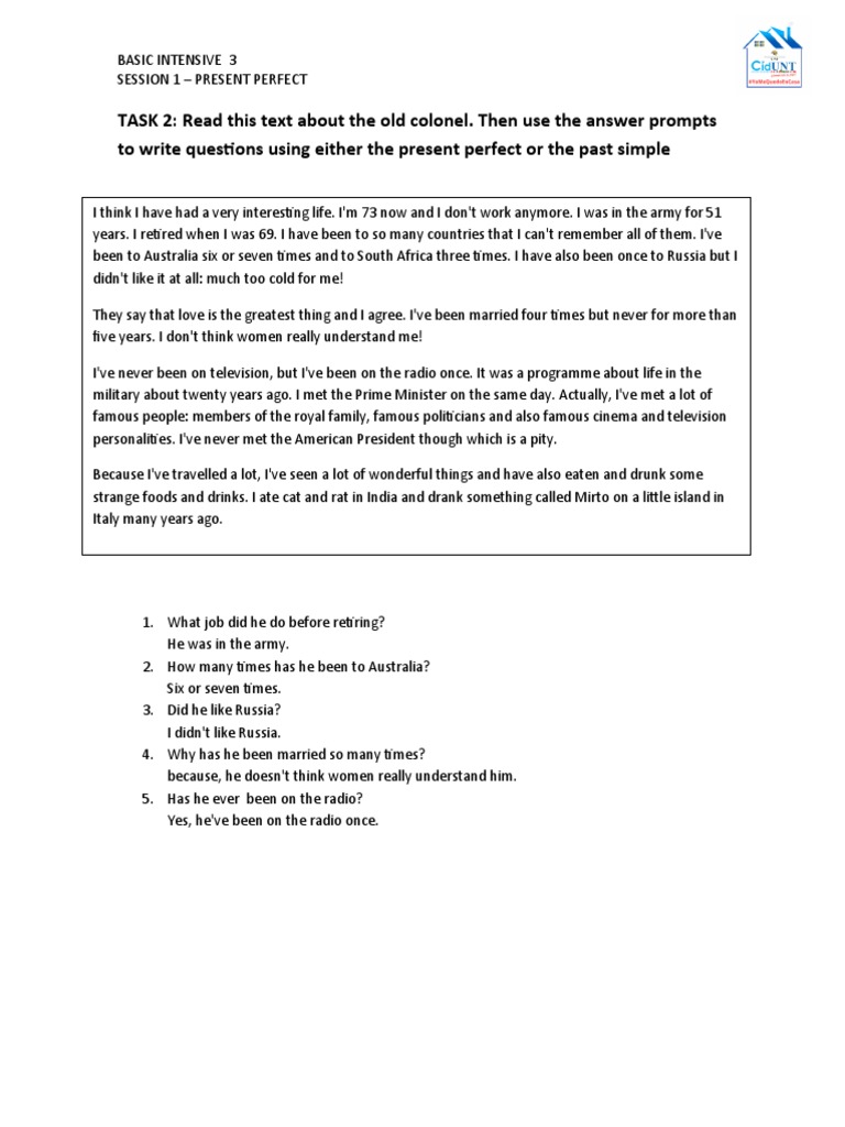 TASK 2: Read This Text About The Old Colonel. Then Use The Answer ...