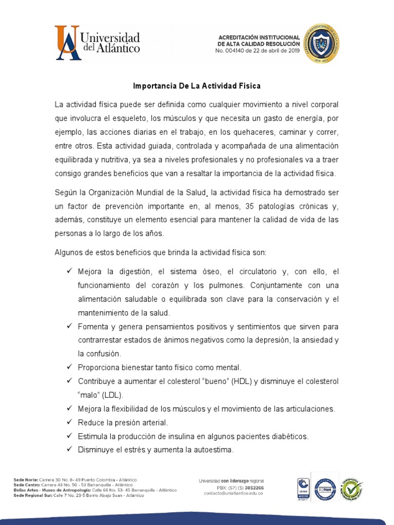 Importancia de La Act. Fisica | PDF | Obesidad | Especialidades Medicas Importancia de La Act. Fisica | PDF | Obesidad | Especialidades Medicas