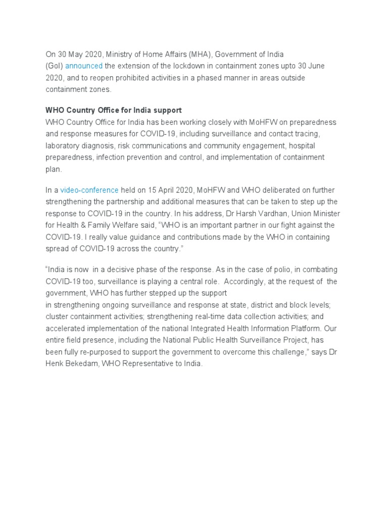 Announced: WHO Country Office For India Support | PDF | Transmission ...