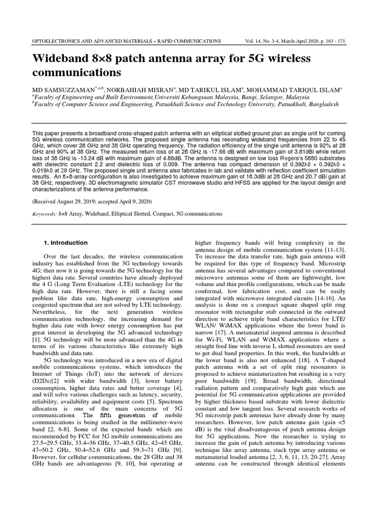 1 - 2020 OAM Wideband 8×8 Patch Antenna Array For 5G Wireless Communications | PDF | Antenna ...