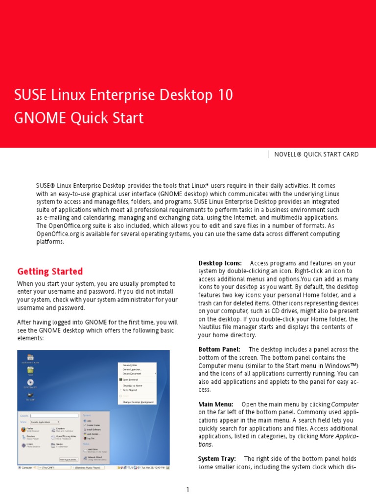 SUSE Linux Enterprise Desktop 10 GNOME Quick Start: Getting Started | PDF | Icon (Computing ...