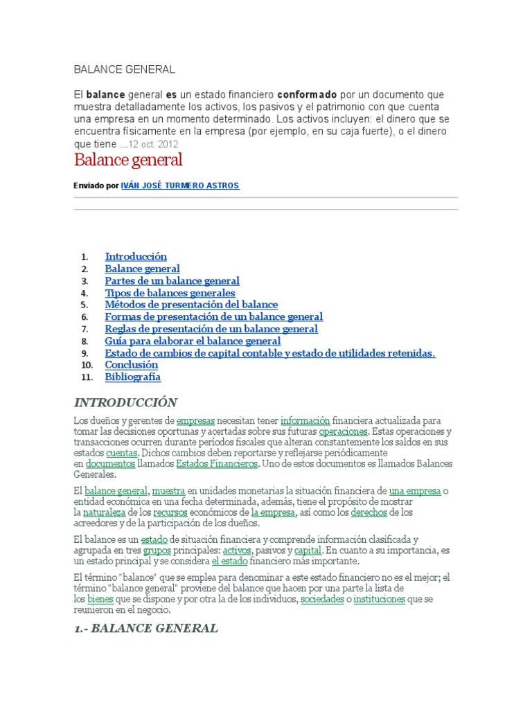 Presentación del Balance General | PDF | Estado de resultados ...