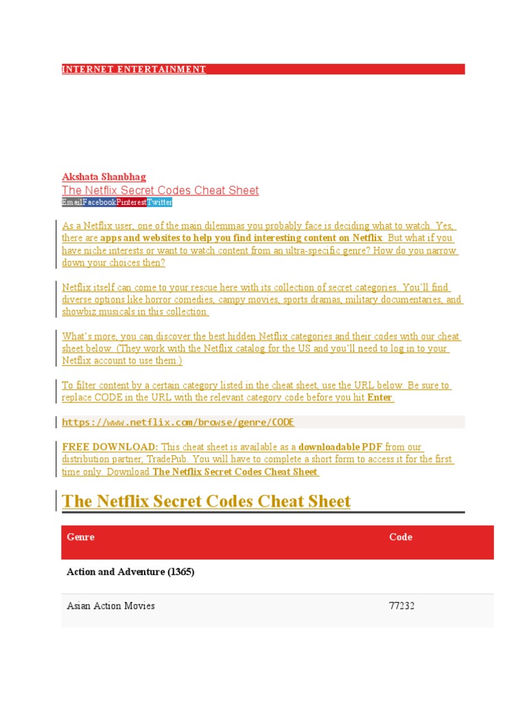 Netflix Secret Codes Guide | PDF | Horror Films | Action Films
