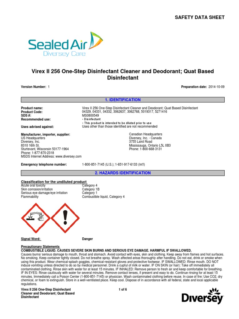 Virex II 256 One-Step Disinfectant Cleaner and Deodorant Quat Based ...