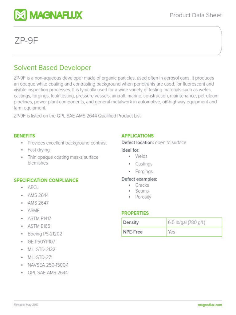 Solvent Based Developer: Product Data Sheet | PDF | Nondestructive ...