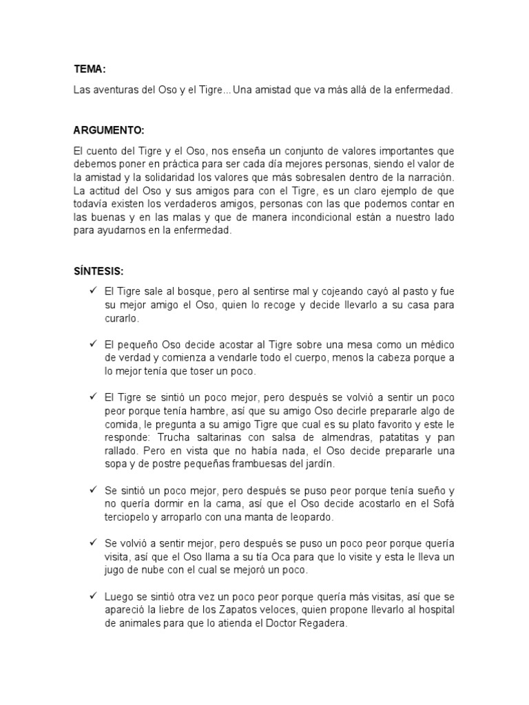 Cuento El Oso Y El Tigre Pdf