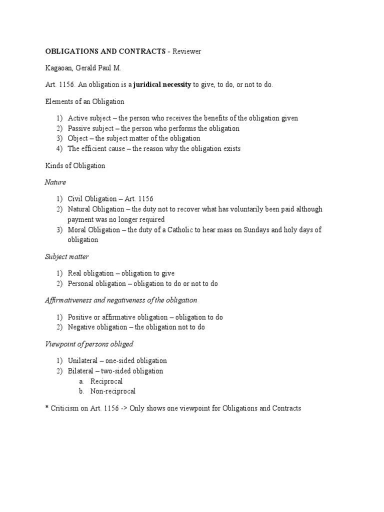 Obligations and Contracts | PDF