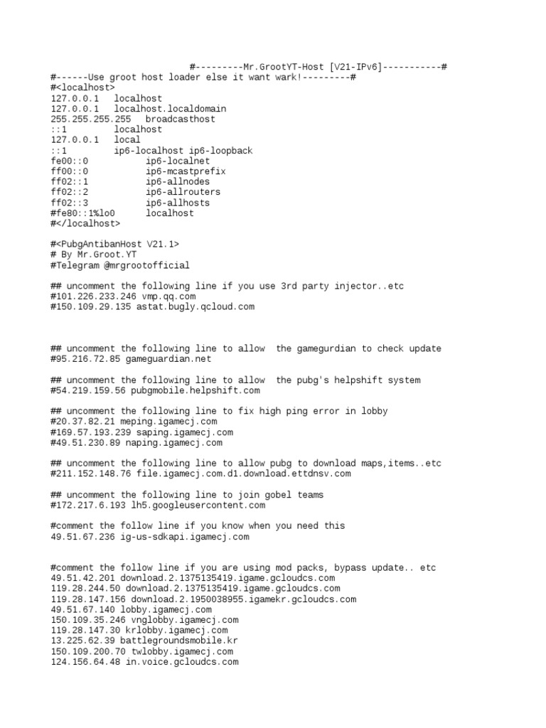 PUBG Antiban Host Config V21.1 | PDF